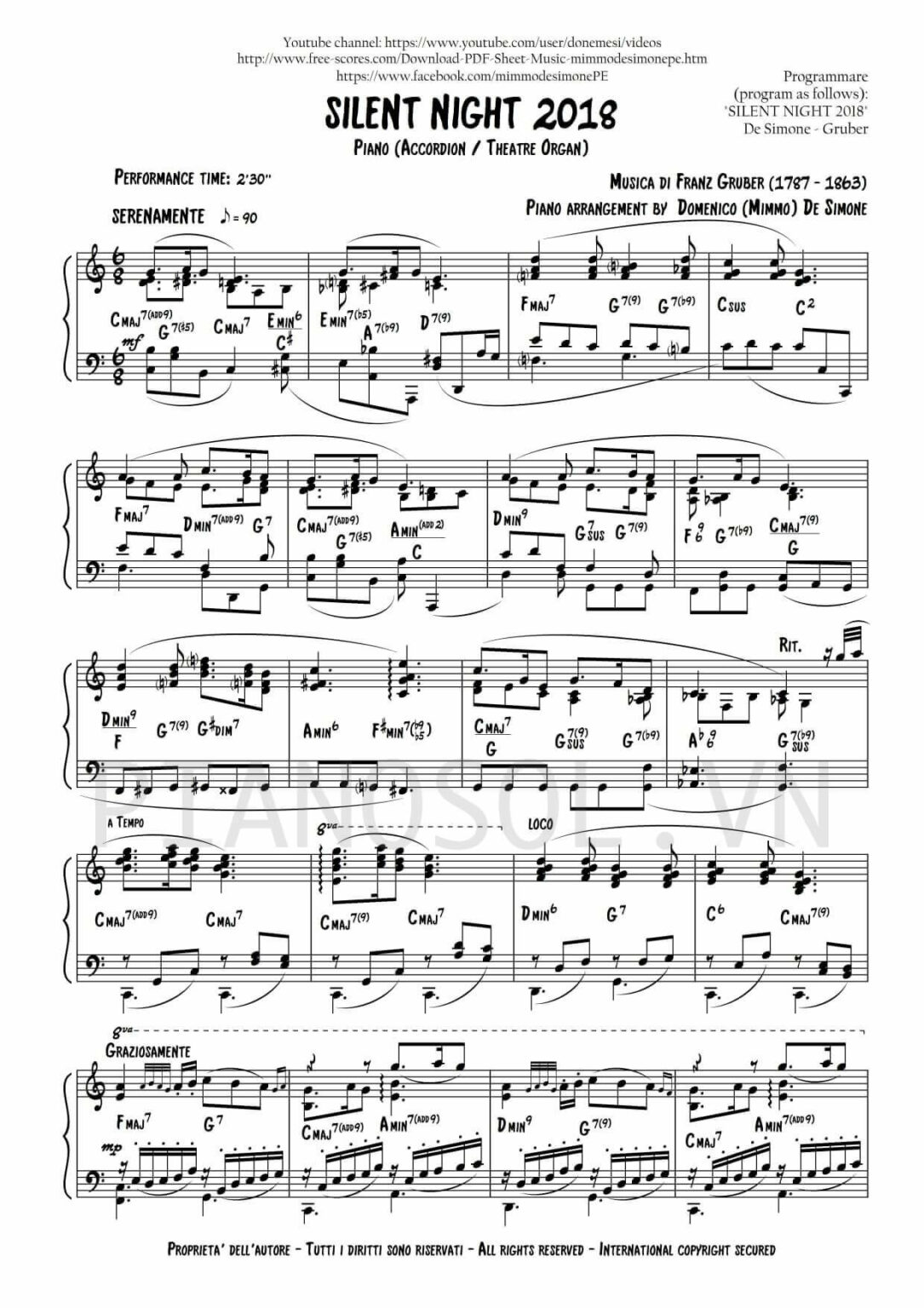 Sheet Piano SILENT NIGHT Jazz | 1 phiên bản mới lạ