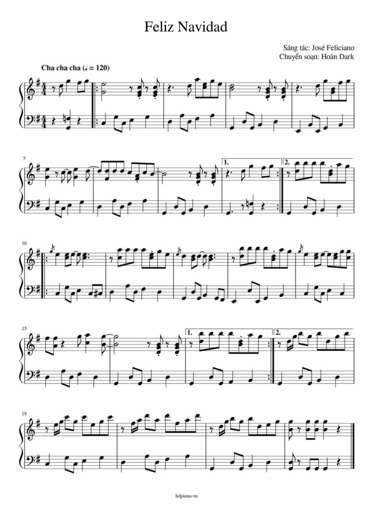 Sheet Piano FELIZ NAVIDAD | 1 ca khúc bất hủ | Free Download
