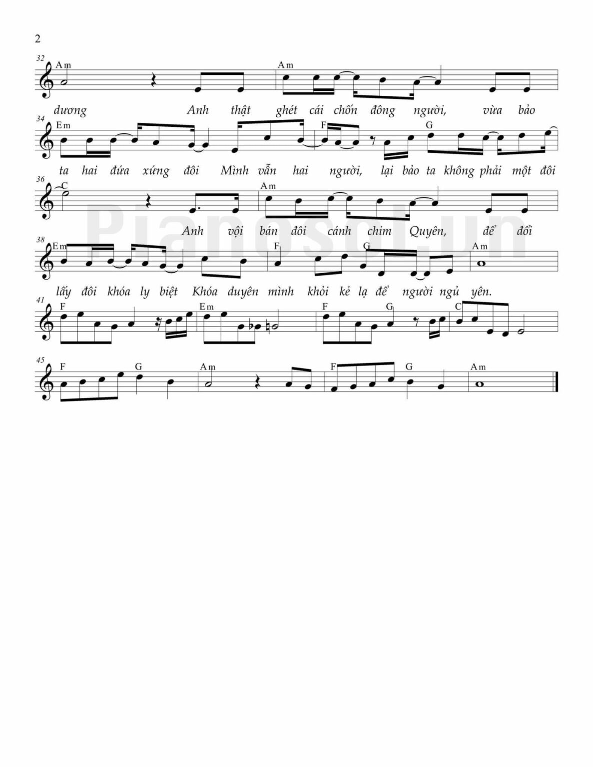 Sheet Piano Khoá Ly Biệt - Voi Bản Đôn | Top 2 trending