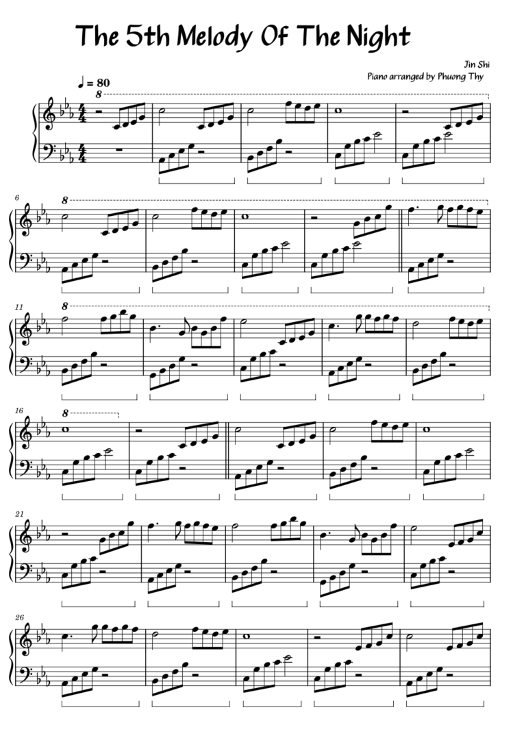 Sheet Piano Melody of the night 5 - Shi Jin | Free download