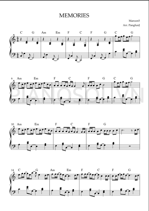 Sheet Piano Memories - Maroon 5 | Sheet Piano Free