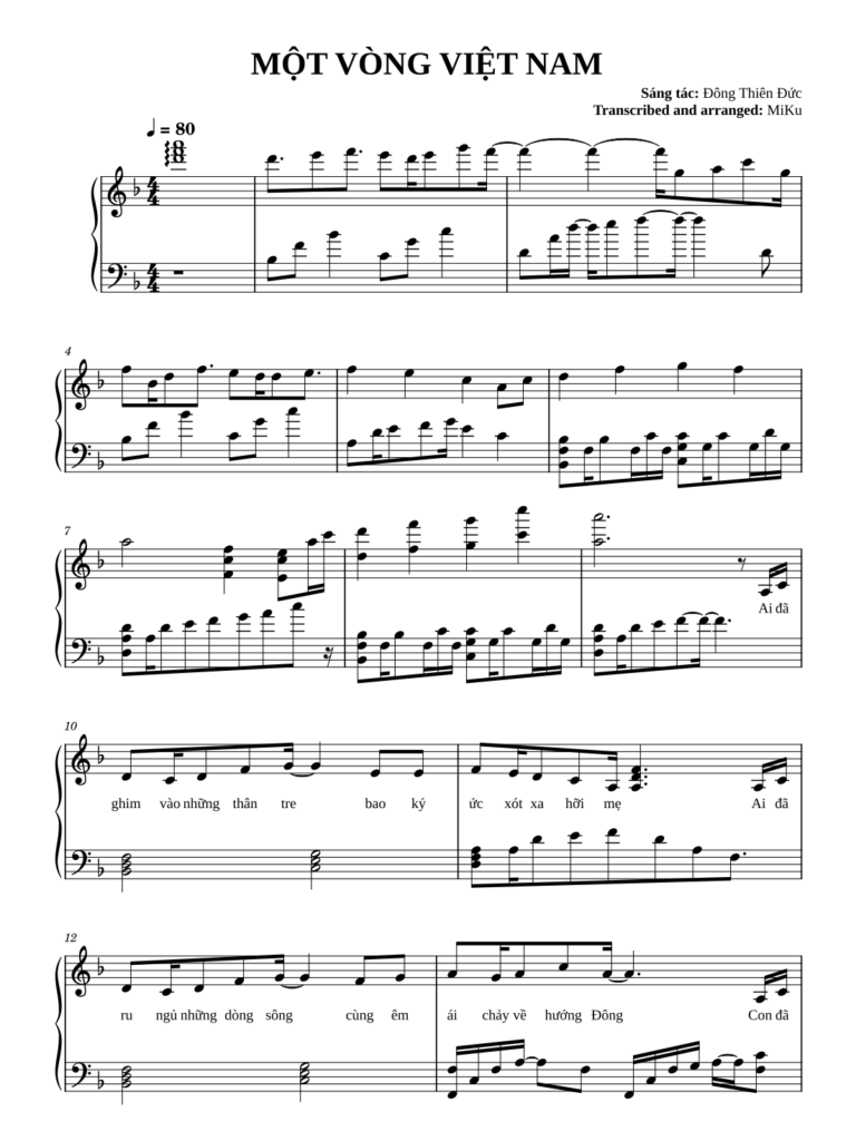 Sheet Piano Một Vòng Việt Nam - Đông Thiên Đức | Sheet Free