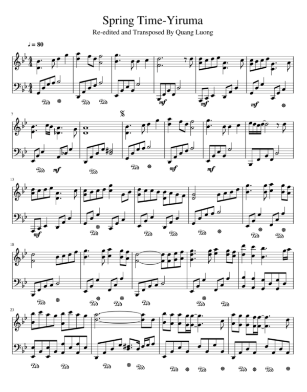 Sheet Piano SPRING TIME - Yiruma | 1 bản piano bất hủ