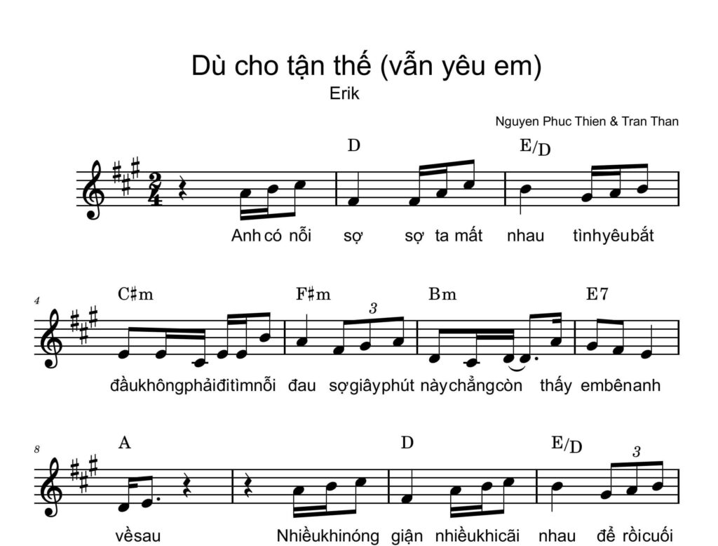 Sheet Piano Dù Cho Tận Thế (Vẫn Yêu Em) - Erik