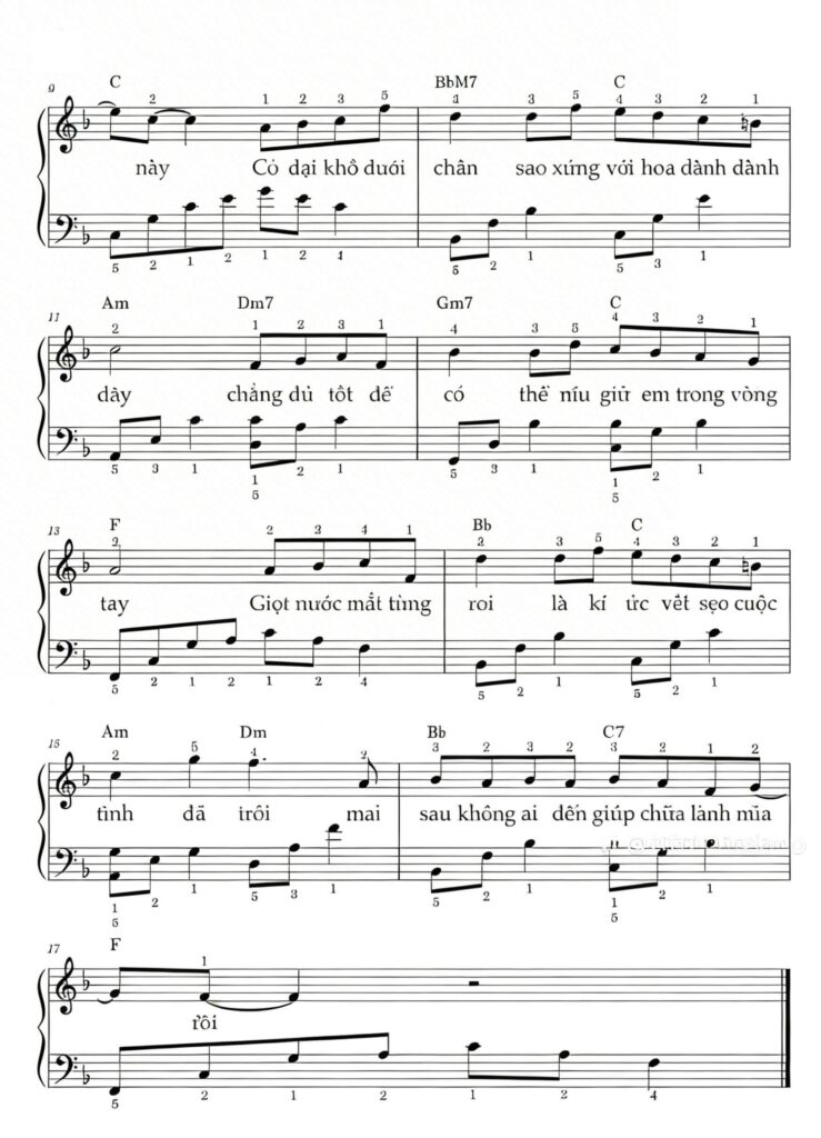 Sheet piano Cỏ Dại Và Hoa Dành Dành | Hot Hít Top 1 Hiện Nay
