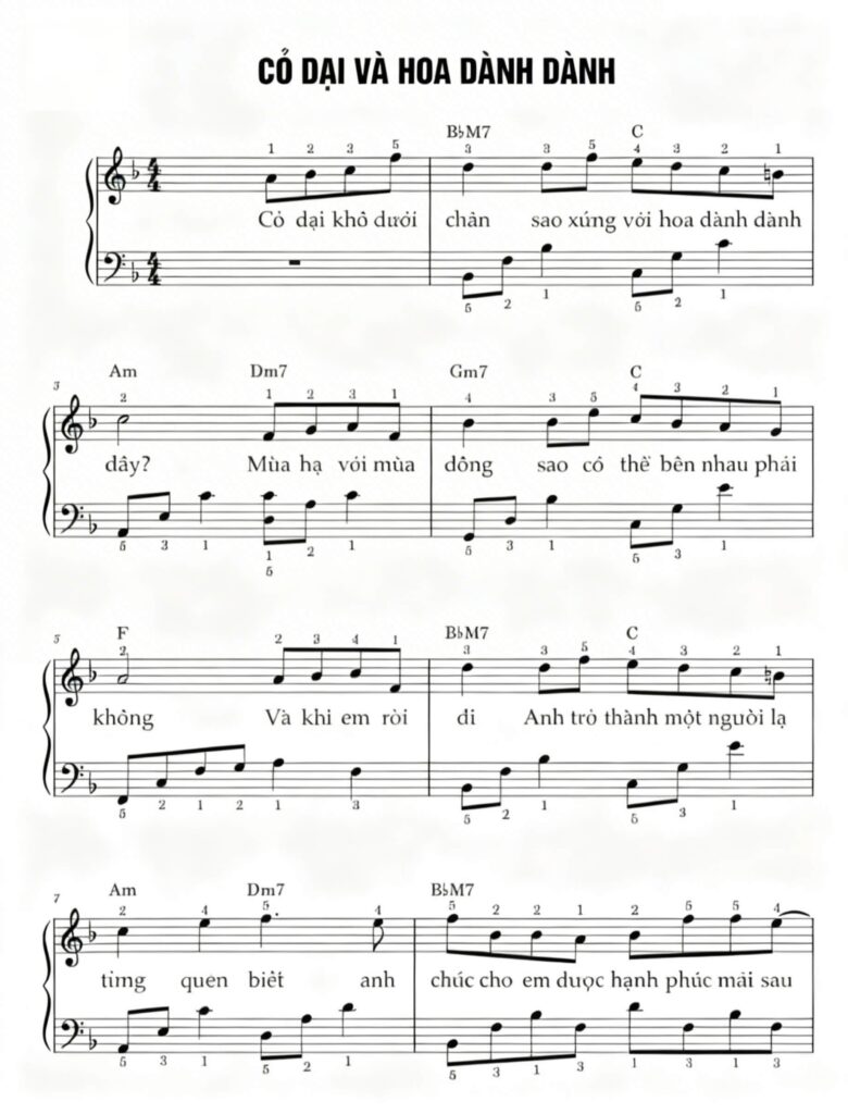 Sheet piano Cỏ Dại Và Hoa Dành Dành | Hot Hít Top 1 Hiện Nay